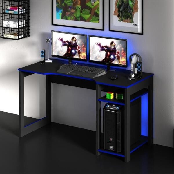 Mesa Gamer para Computador Me4152 Trevalla Azul e Preto | MadeiraMadeira