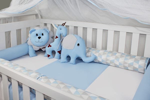 Kit Berço Roll 13 Peças com Mosquiteiro - Losango Azul | MadeiraMadeira