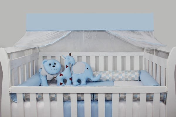 Kit Berço Roll 13 Peças com Mosquiteiro - Losango Azul | MadeiraMadeira