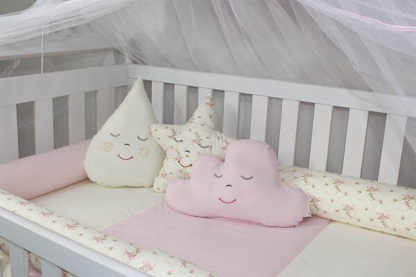 Kit Berço Roll 13 Peças com Mosquiteiro - Floral Rosa | MadeiraMadeira