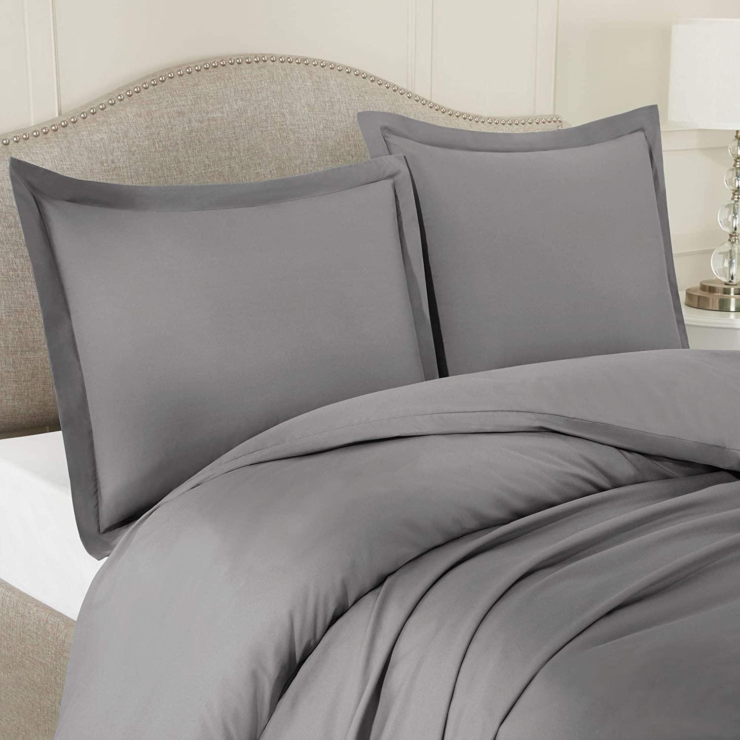 Capa Edredom KING 400 Fios Microfibra Luxo Duvet e 2 Fronha: Cor Cinza ...