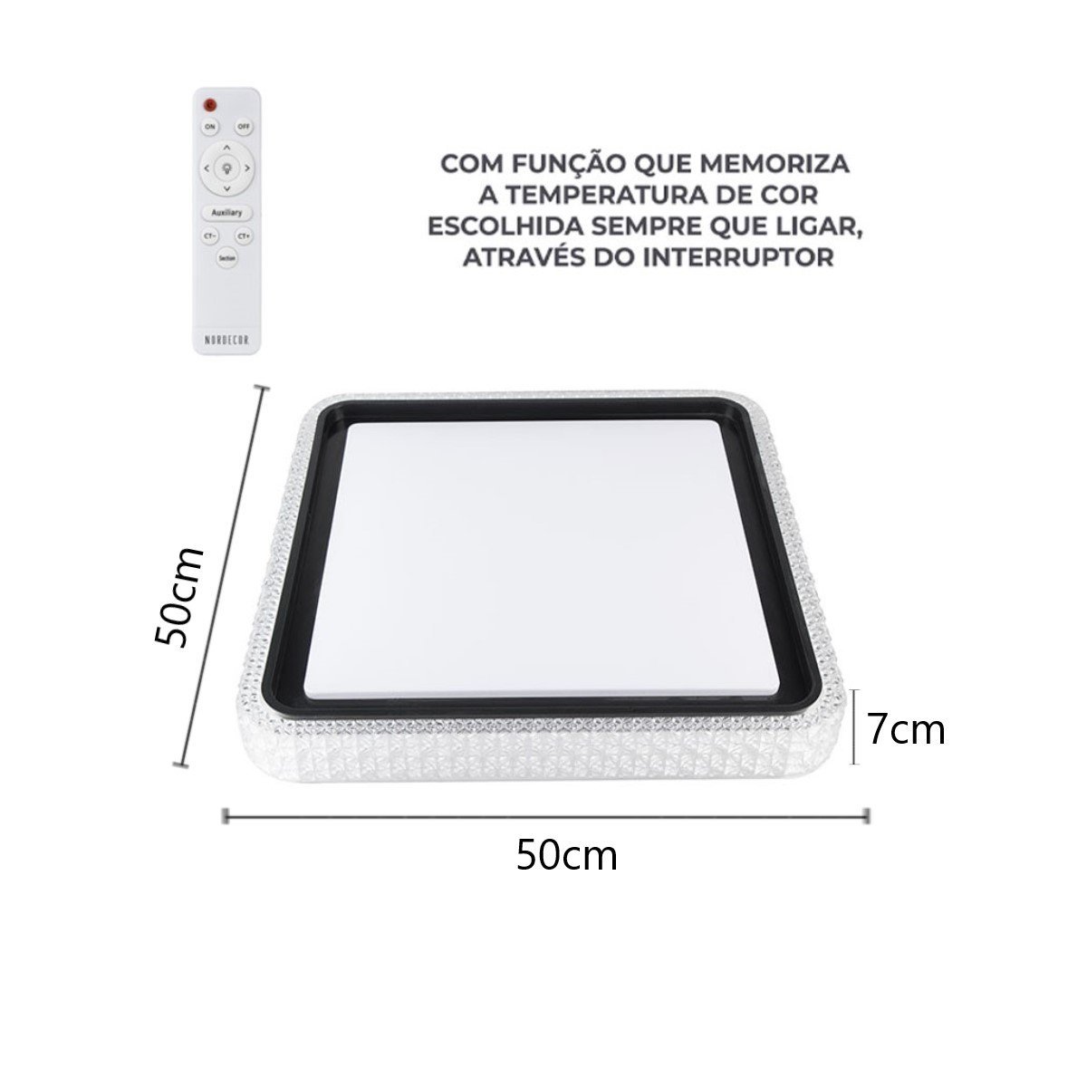 Plafon Led Quadrado Kenle 50cm Com Controle Remoto Nordecor Preto ...