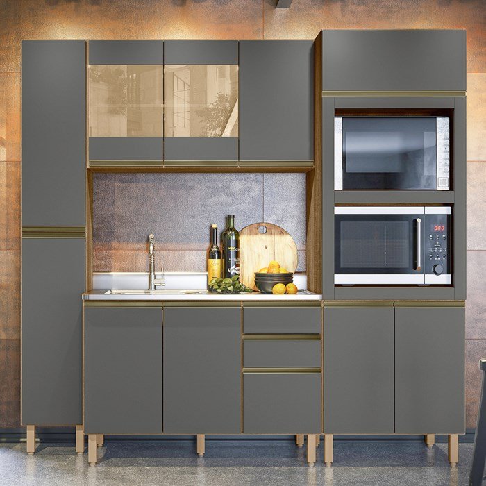 Cozinha Modulada Para Pia 04 Peças Em MDF Kali Premium Carvalho Rust ...