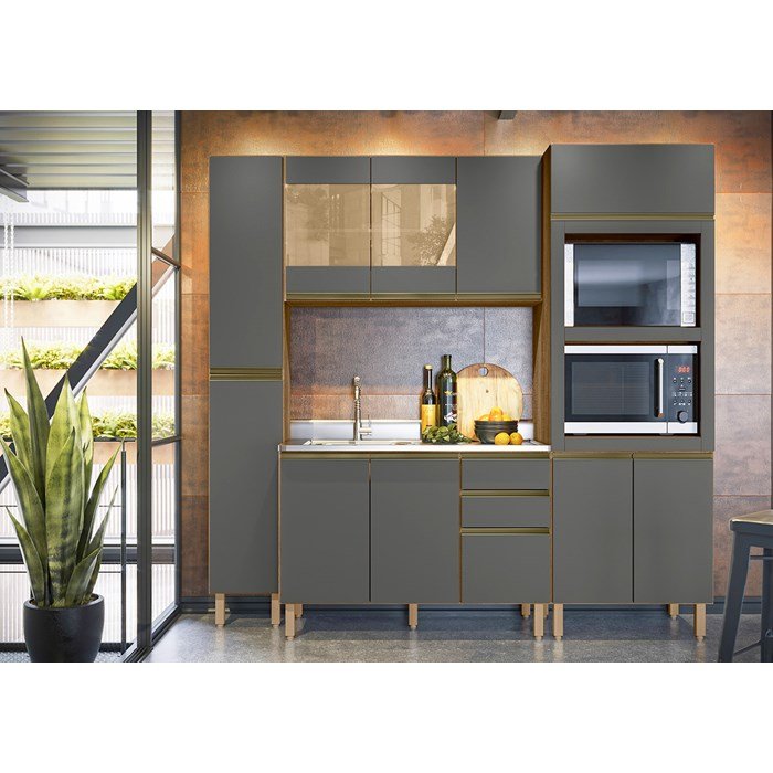 Cozinha Modulada Para Pia 04 Peças Em MDF Kali Premium Carvalho Rust ...