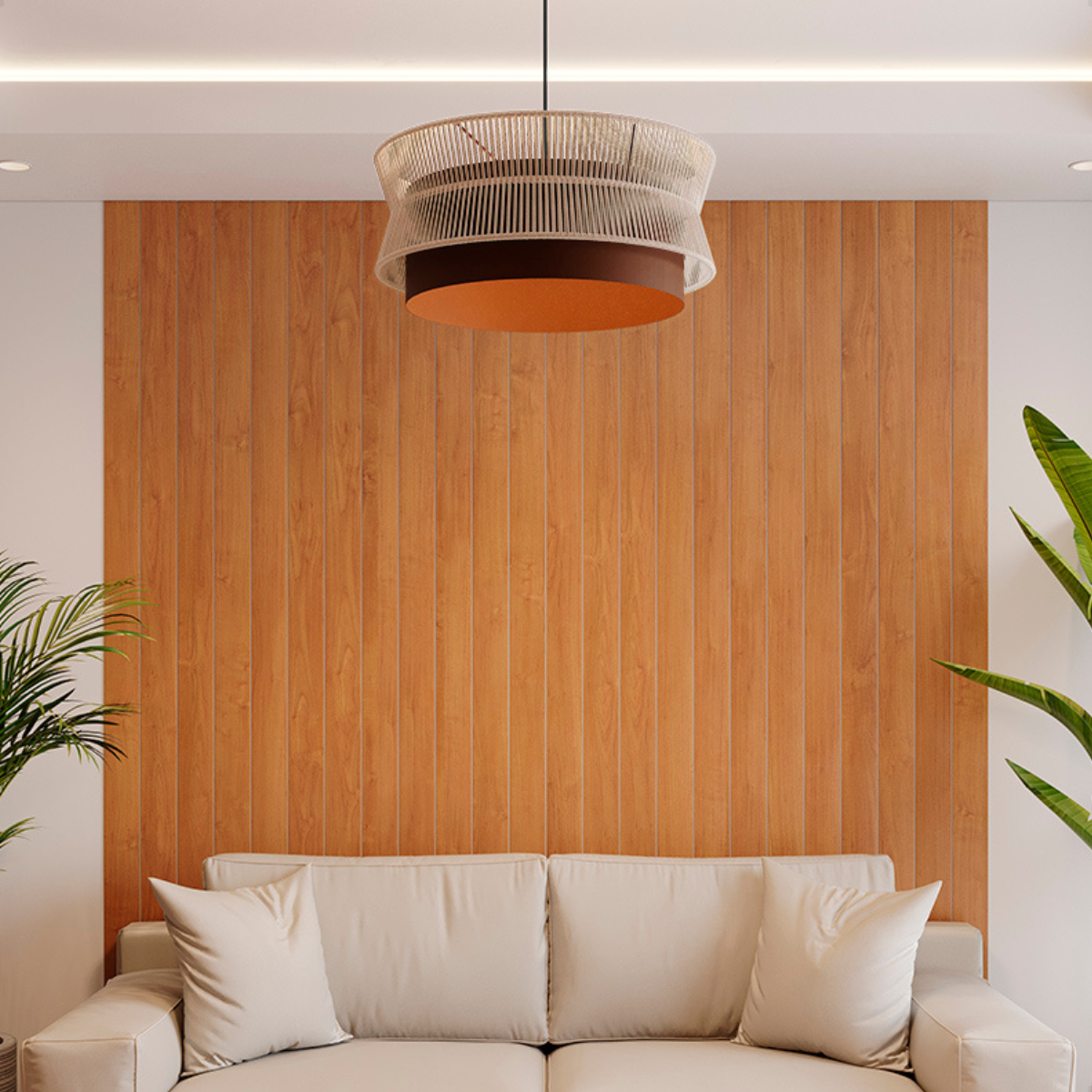 Lustre Pendente Blumenau Gaia Macramê 60cm E27 Bivolt Marrom Gold com Bege | MadeiraMadeira