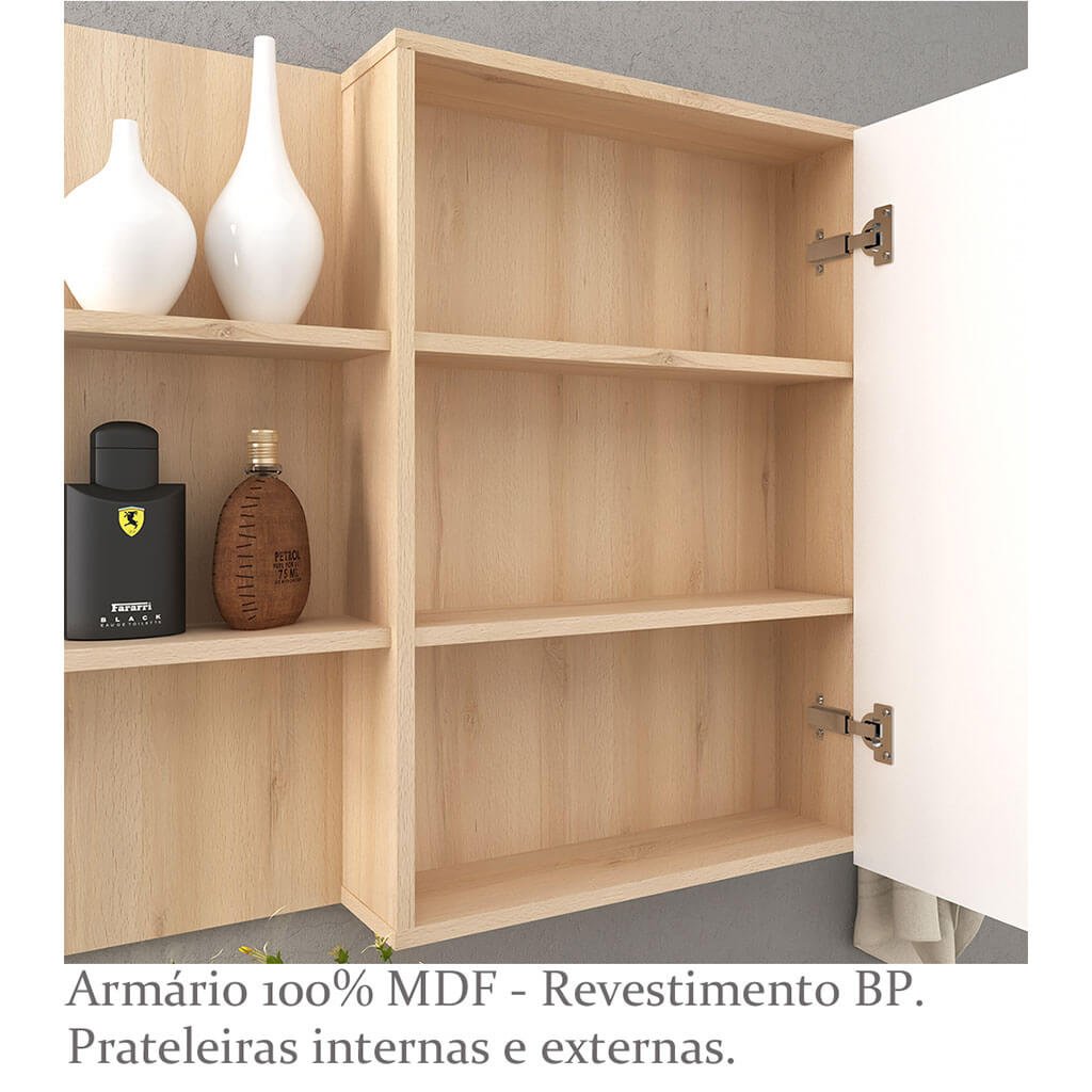 Conjunto Banheiro com Tulha 80cm 100% MDF Faia/Branco Lilies Móveis ...