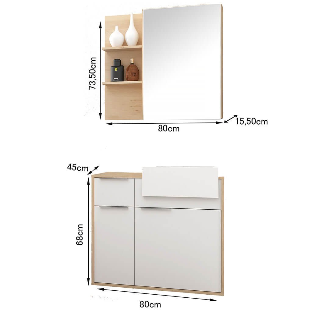 Conjunto Banheiro com Tulha 80cm 100% MDF Faia/Branco Lilies Móveis ...