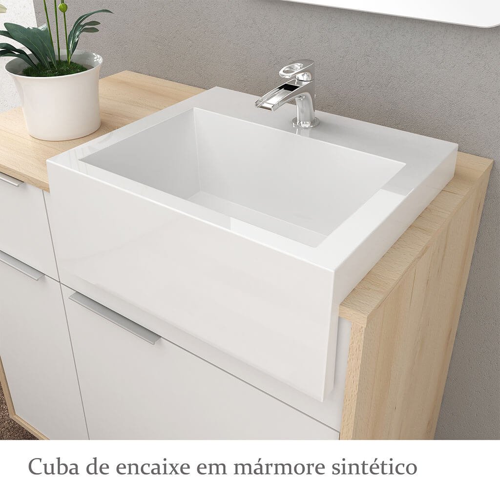 Conjunto Banheiro com Tulha 80cm 100% MDF Faia/Branco Lilies Móveis ...
