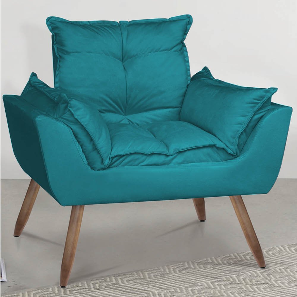 Poltrona Decorativa Isis Suede Azul Turquesa Sala, Recepção ...