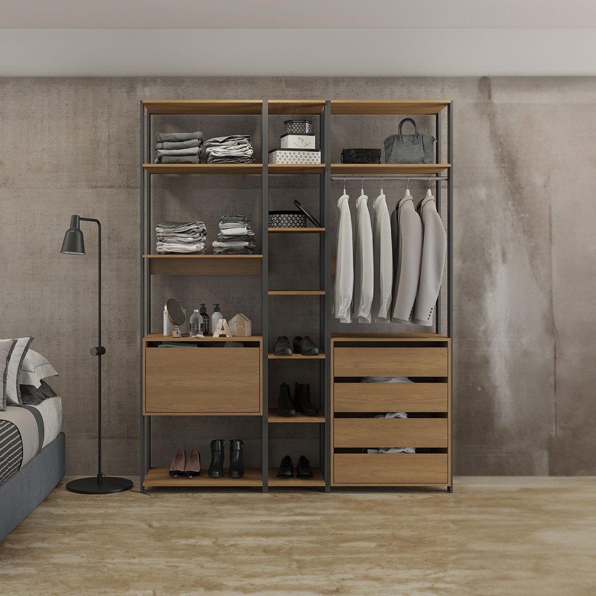 Guarda Roupa Modular Closet Aberto 175 x 220 Cm Estilo Industrial Bacco ...