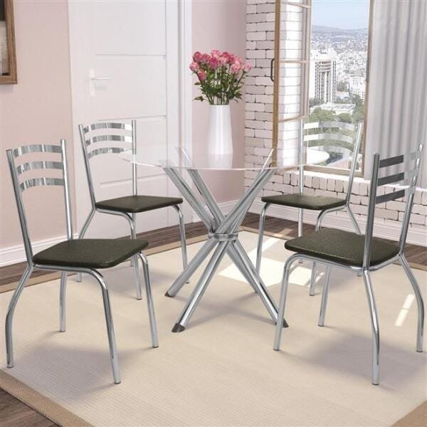 Conjunto de Mesa Redonda 4 Cadeiras Kappesberg Crome Cromado/Marrom ...