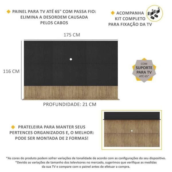 Painel com Suporte TV 65 Polegadas e Prateleira Amsterdã Up Multimóveis ...