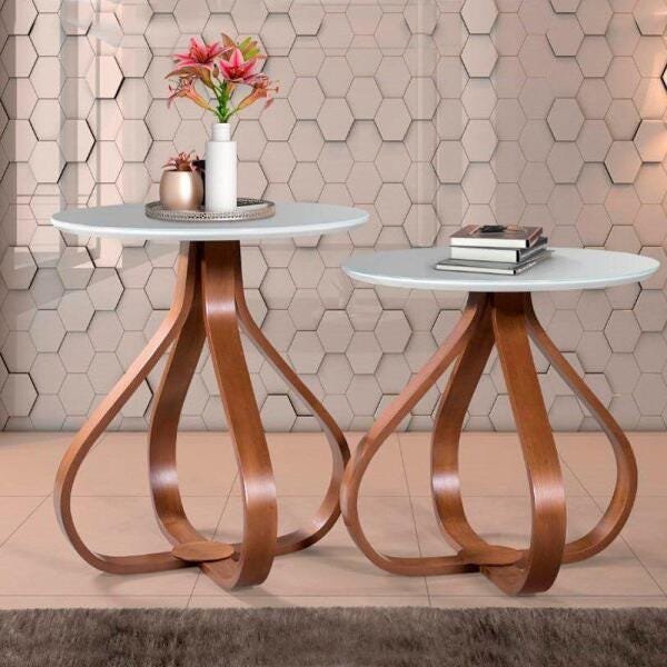 Conjunto Mesa de Canto Lateral - gtd nexxus - Cor Mogno/Offwhite com ...