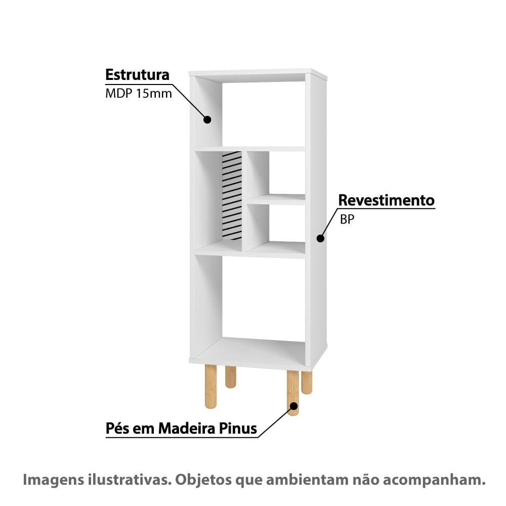 Estante c/ 5 Nichos e Pés em Madeira - Branco/Natural | MadeiraMadeira