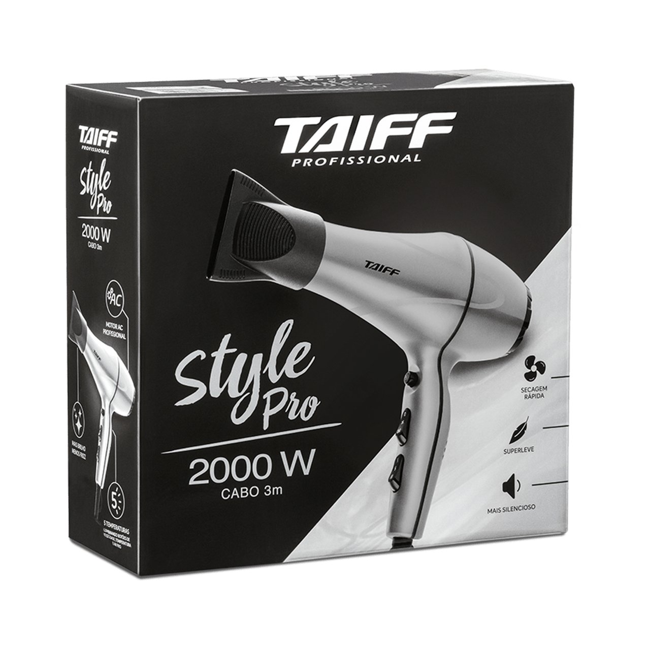 KIT - SECADOR TAIFF STYLE PRATA PRO 2000W 127V + PROART ESCOVA METALICA ...