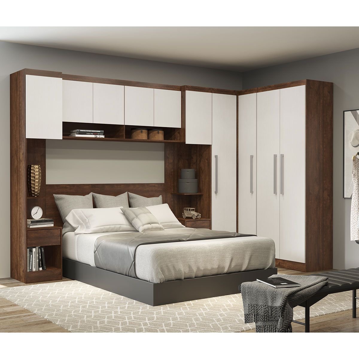 Guarda Roupa Modulado Casal Selene 07 peças Castanho Branco MDP SEL07 ...