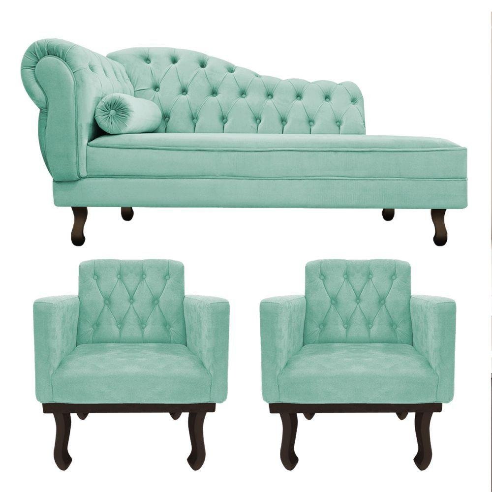 Kit Diva Recamier Diana 130cm Lado Direito e 02 Poltronas Classic Linho ...