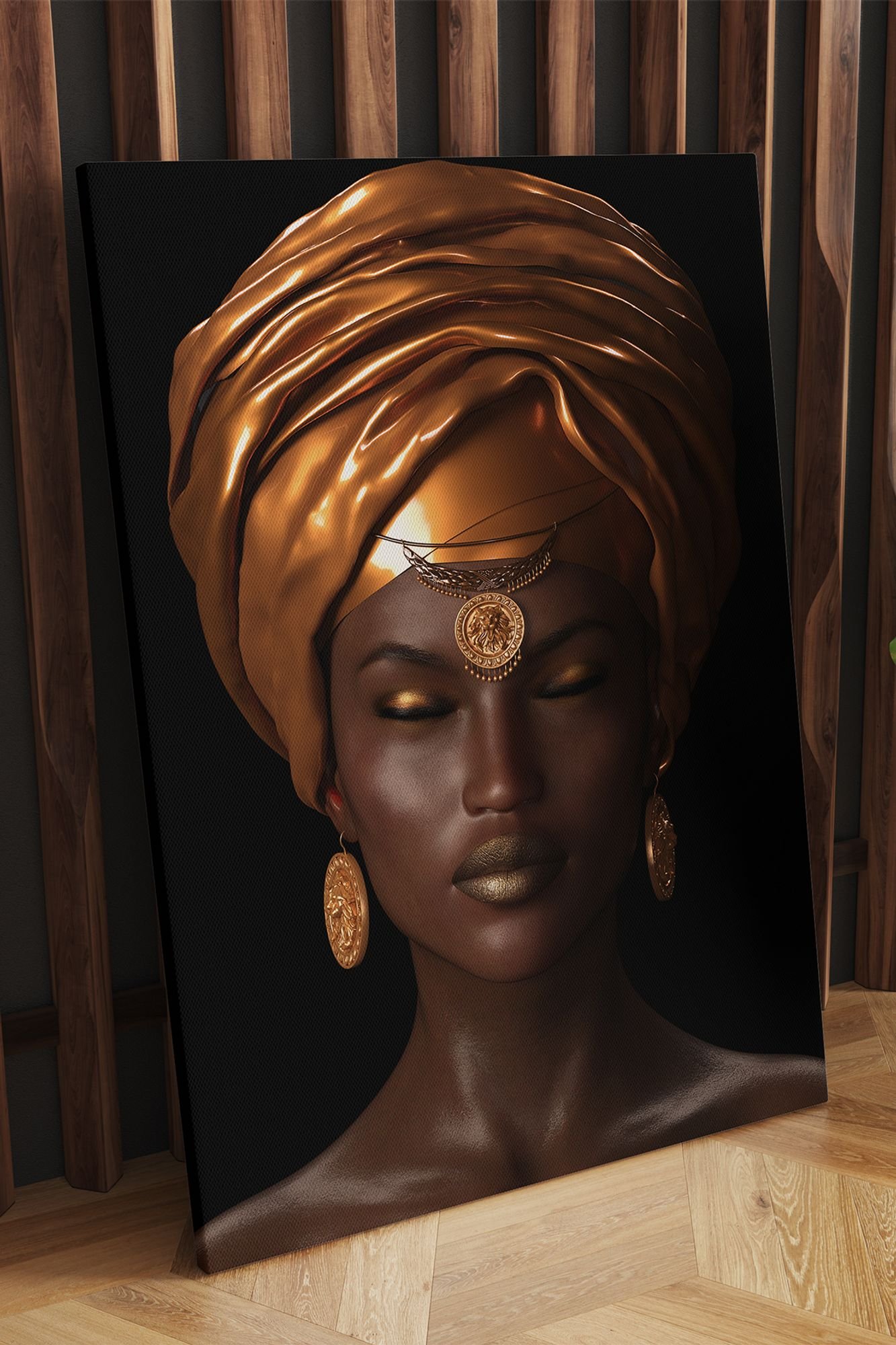 Quadro Decorativo Mulher Turbante Dourado 60x90 | MadeiraMadeira