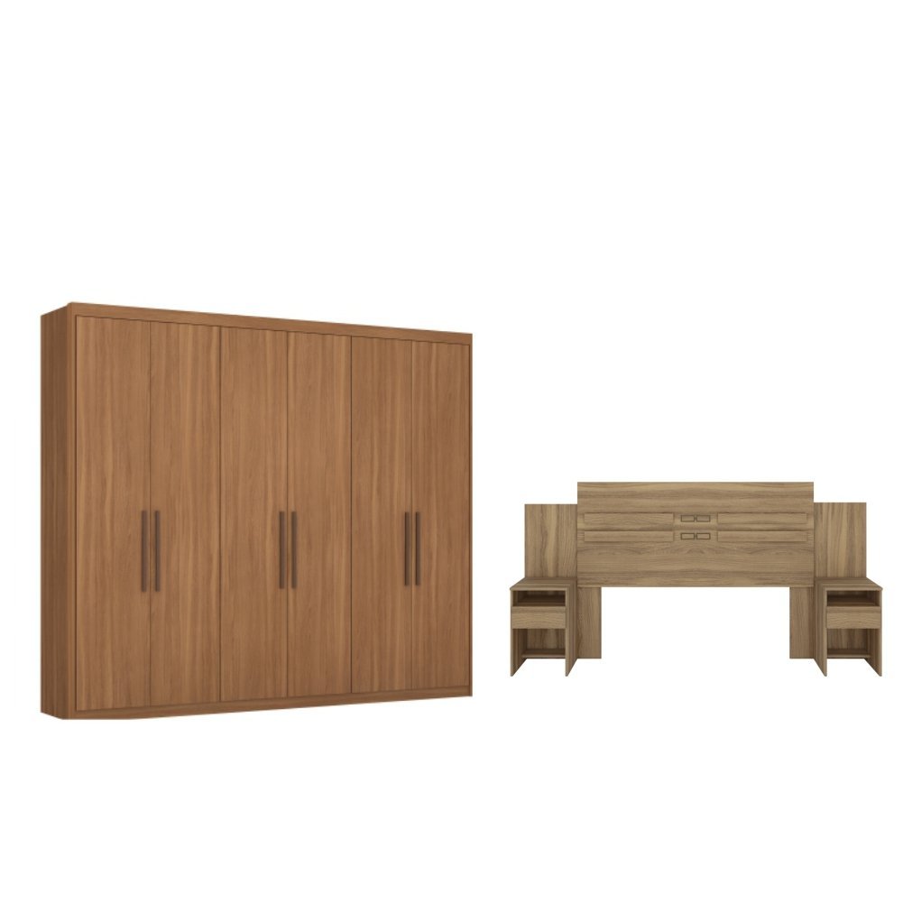 Conjunto Cabeceira e Guarda Roupa Casal Caroline Amendola | MadeiraMadeira