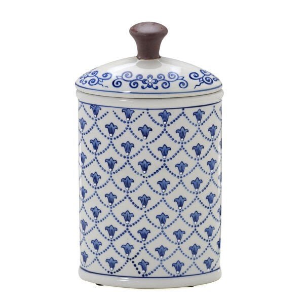 Pote de Cerâmica Decorativo Com tampa Azul e Branco 118-352 ...