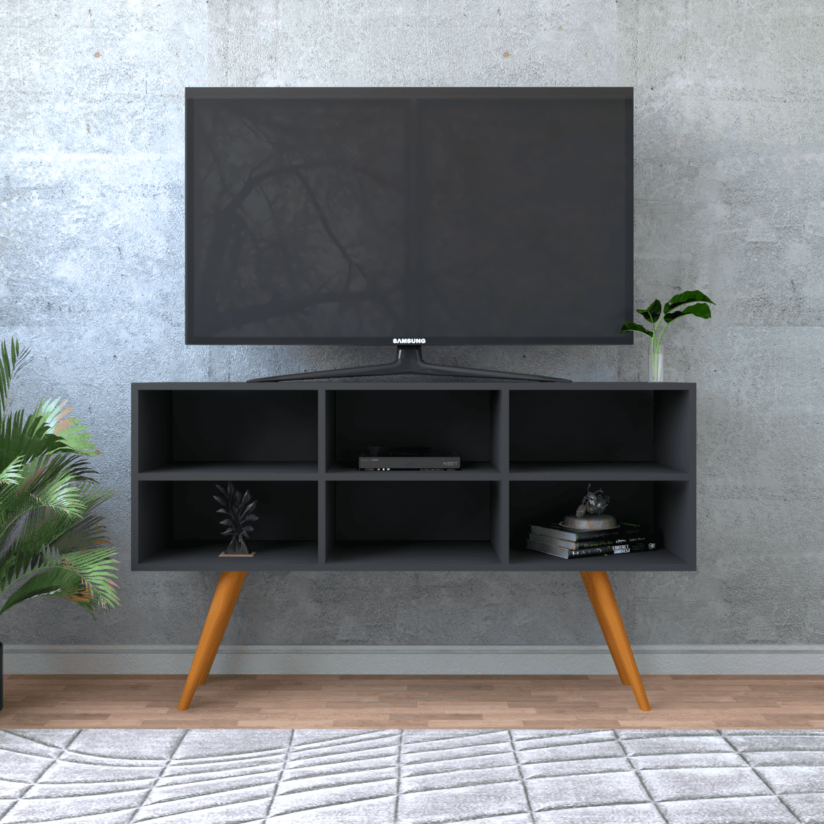 Rack Para Sala Tv Até 46 Polegadas Preto Com Pés Madeira Retrô ...