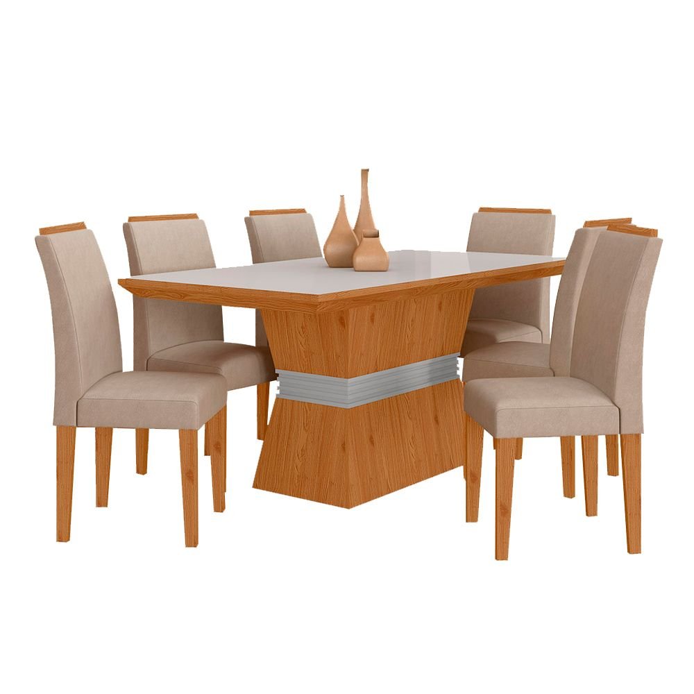 Mesa de Jantar 6 Cadeiras Gênova Cina/off Whit/bege - Móveis Arapongas Cinamomo/off White/bege ...