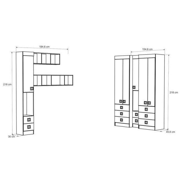 Quarto de Casal Modulado Palmeira Buri 16 - Branco Textura | MadeiraMadeira