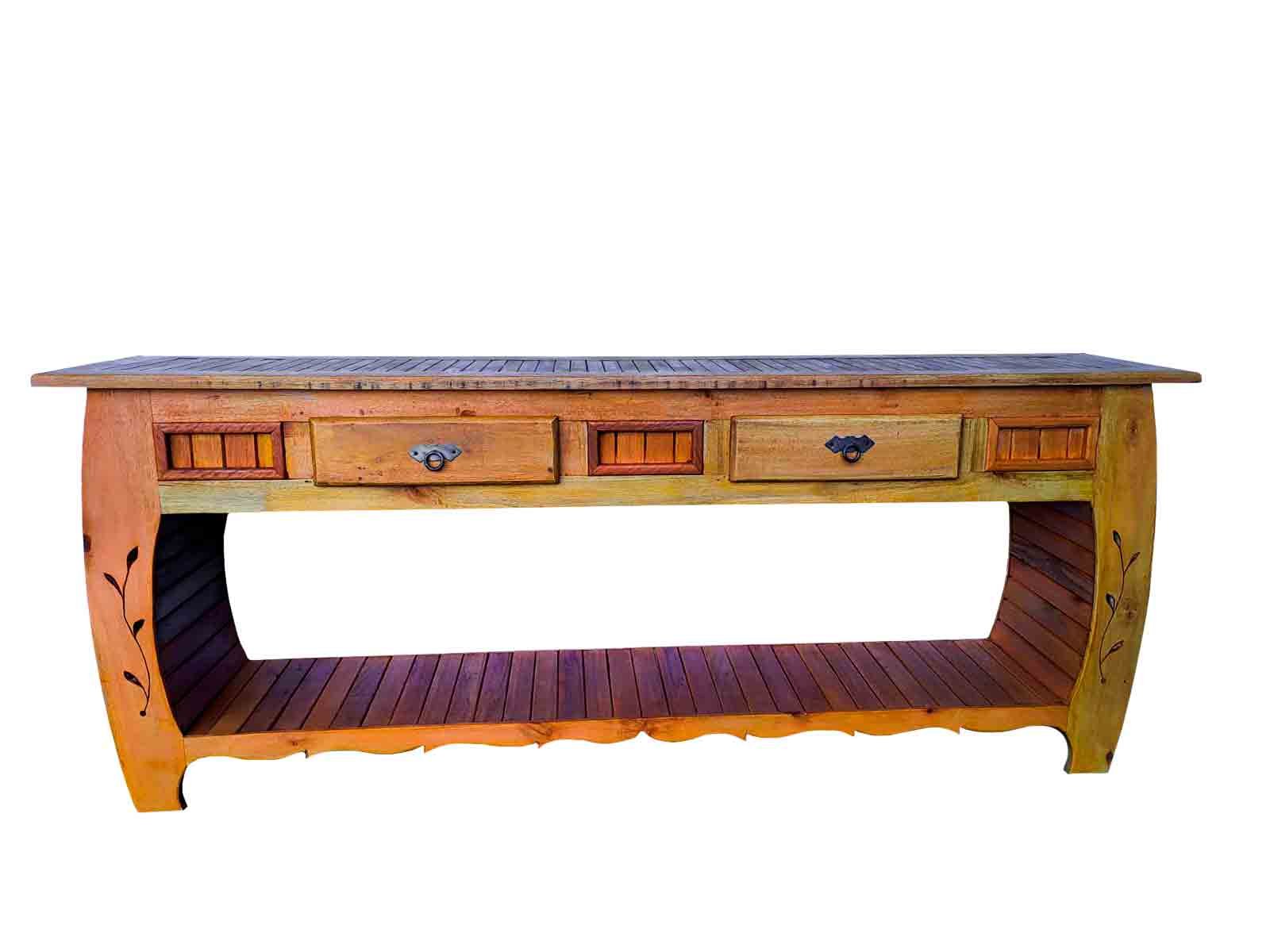 Aparador Rustico Italian 2m Madeira de Demolição 2 Gavetas 1 Prateleira ...