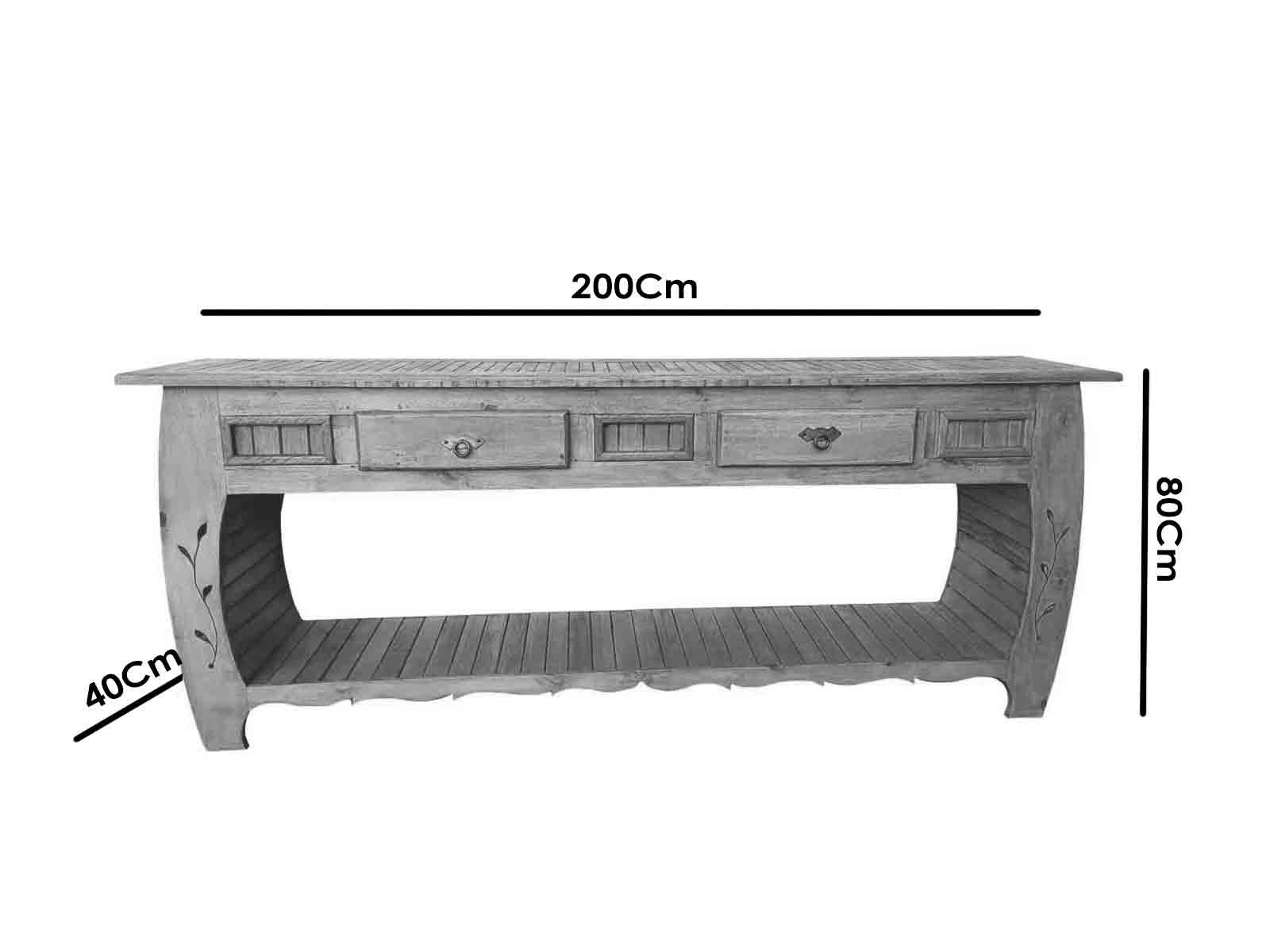 Aparador Rustico Italian 2m Madeira de Demolição 2 Gavetas 1 Prateleira ...