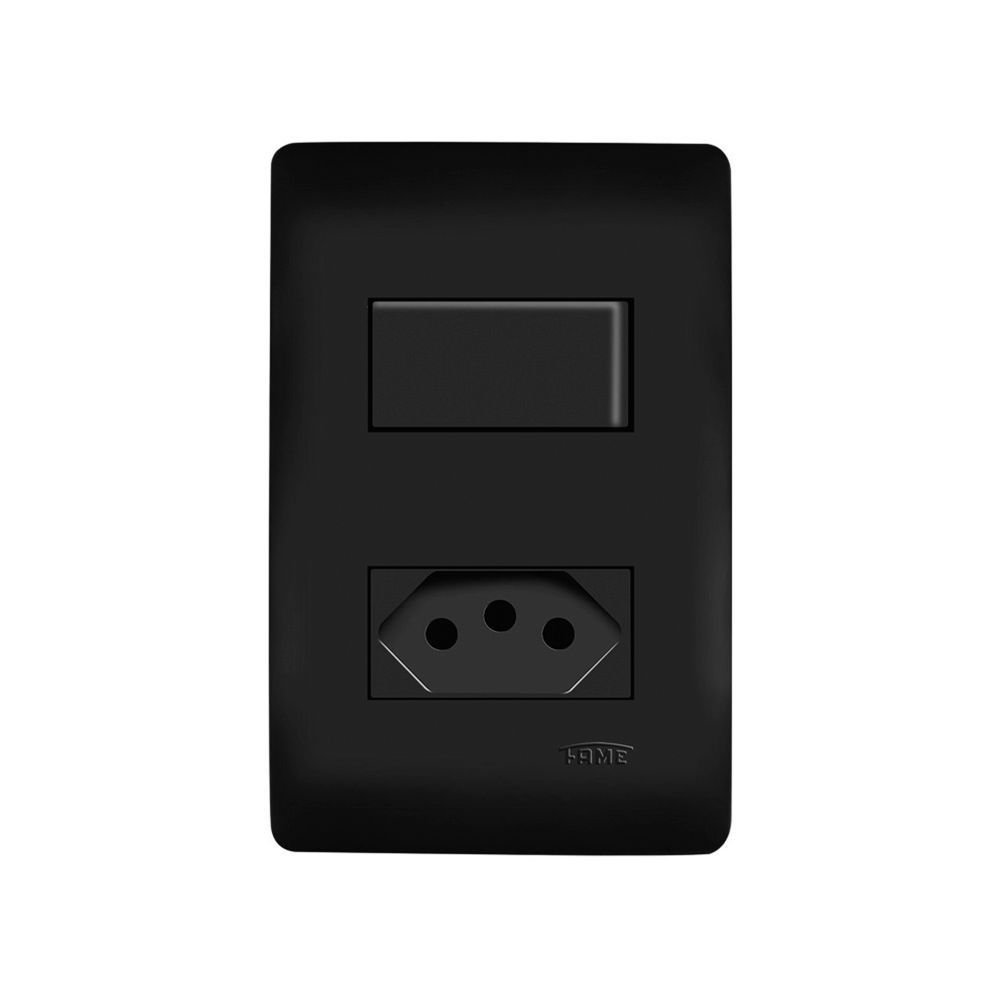 Interruptor Simples e Tomada 2p+t 10a Fame Habitat Black com Placa 4x2 ...