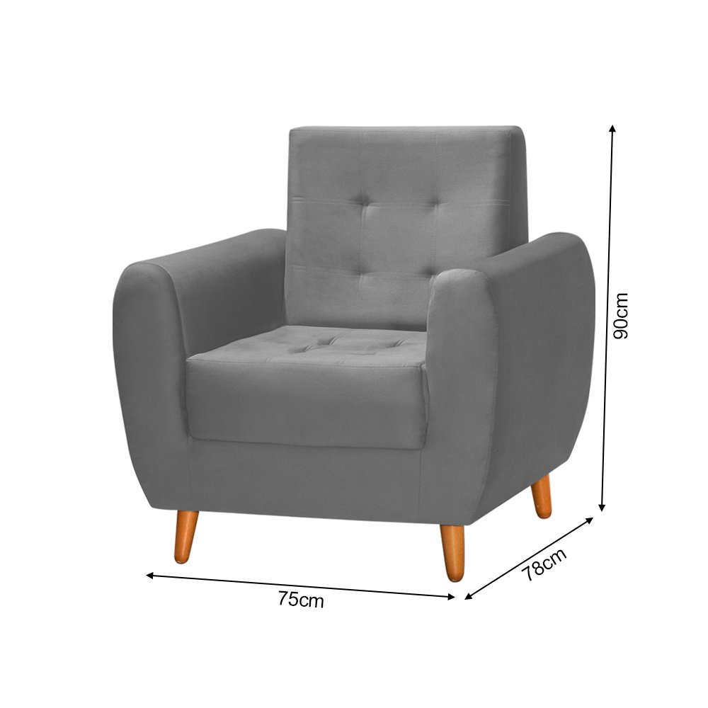 Poltrona para Sala Living Rubi Suede Cinza | MadeiraMadeira