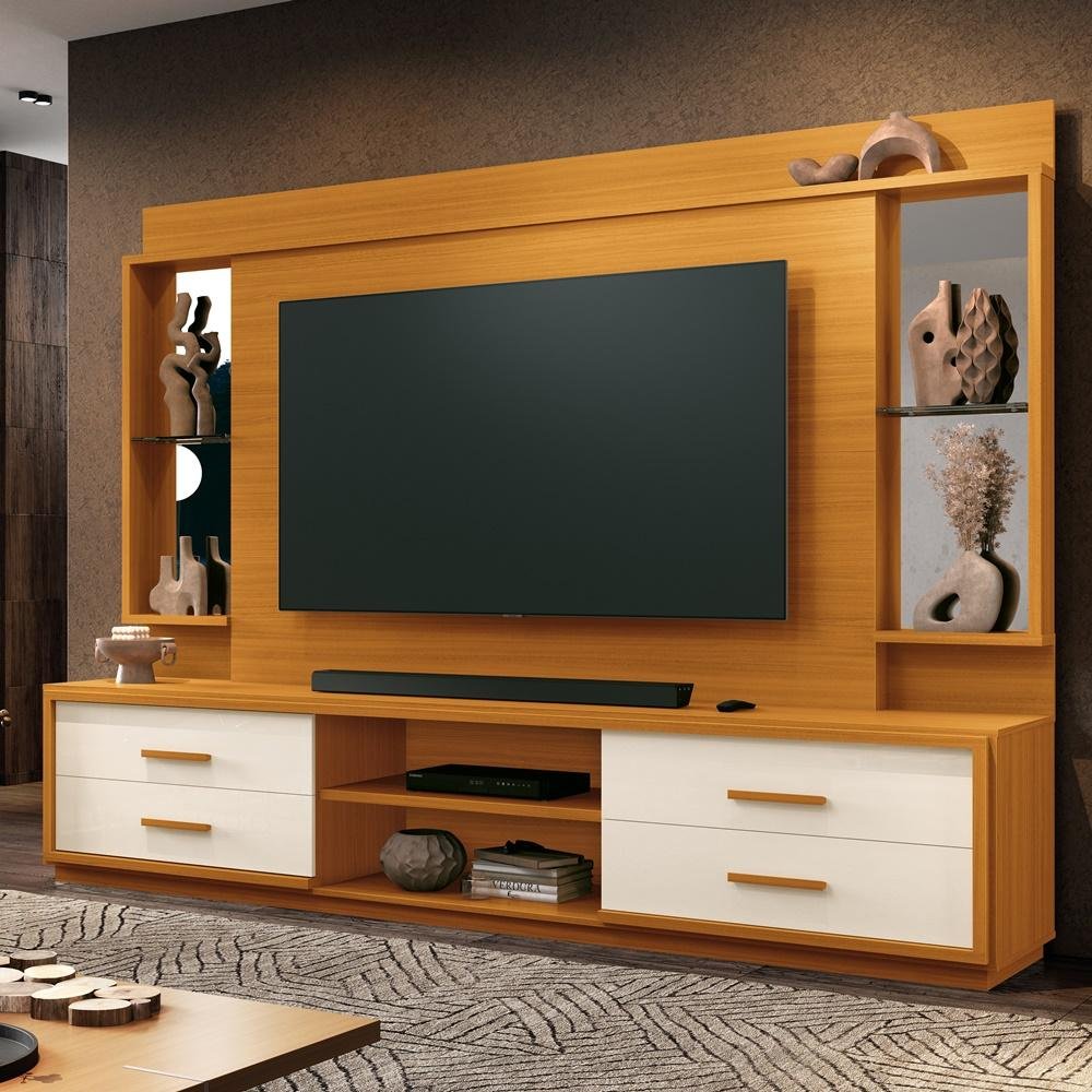 Home Leni com Gavetas e Prateleira Cedro Off White 37869 EDN | MadeiraMadeira