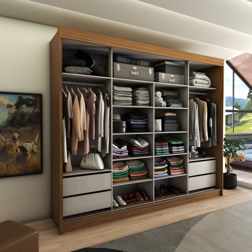 Guarda-roupa Casal Castle Rock 100% Mdf 2 Portas 4 Gavetas com Espelho ...