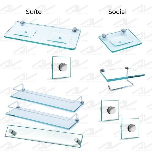 Kit Para 2 Banheiro em Vidro Modelo 3 - Fumê | MadeiraMadeira