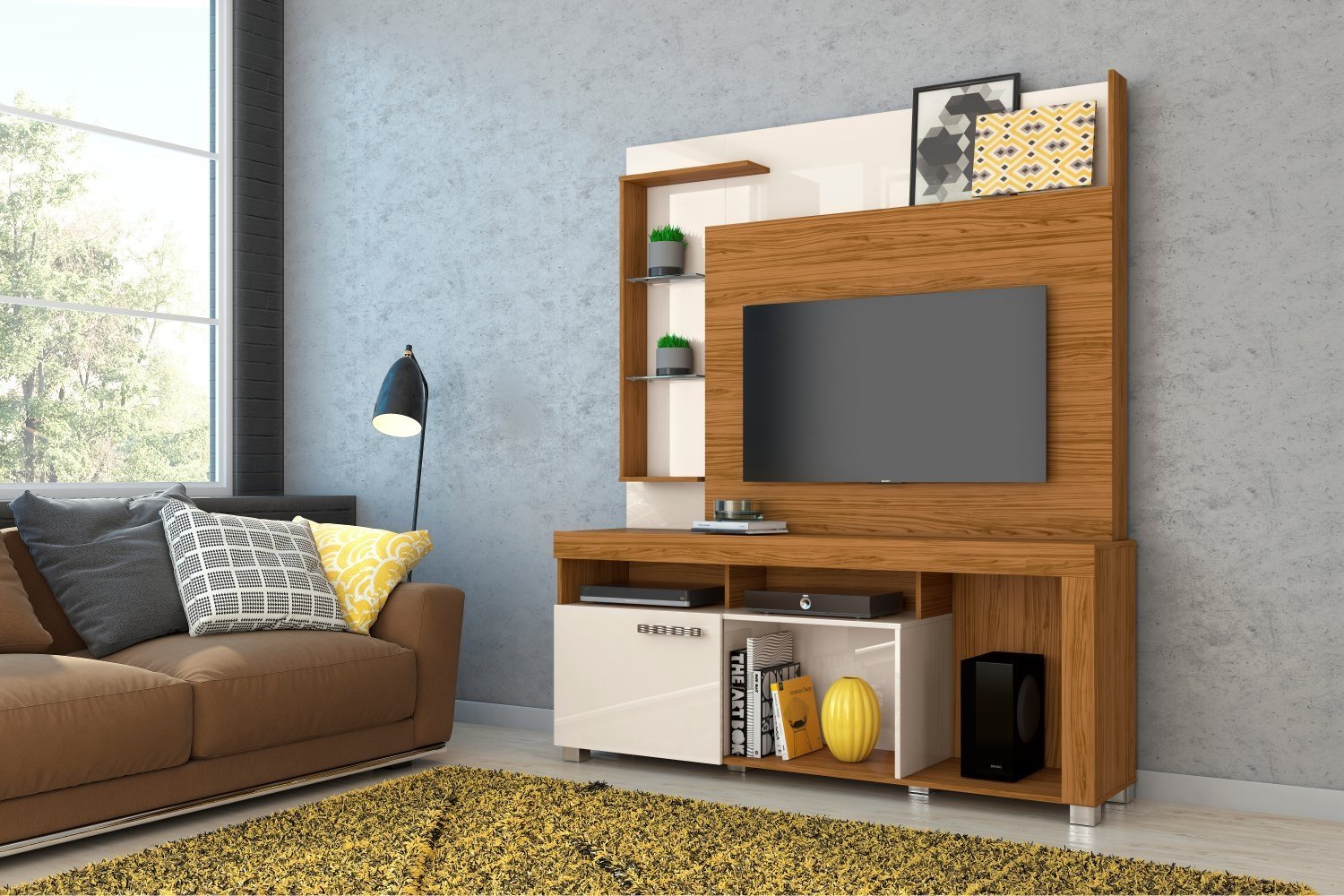 Home para TV com Nichos Maximina Naturale Off White | MadeiraMadeira