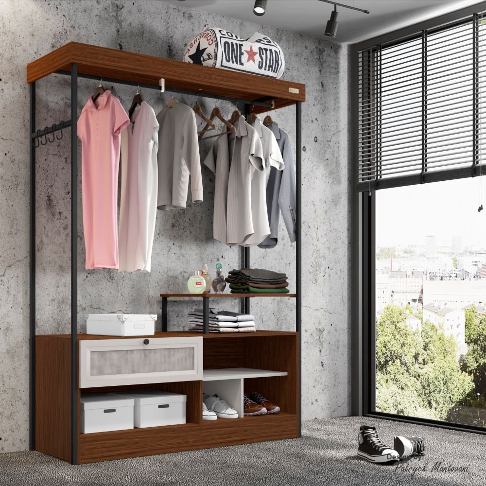 Guarda Roupa Closet Milão Nova Imbuia Bege Preto Clique Chique ...