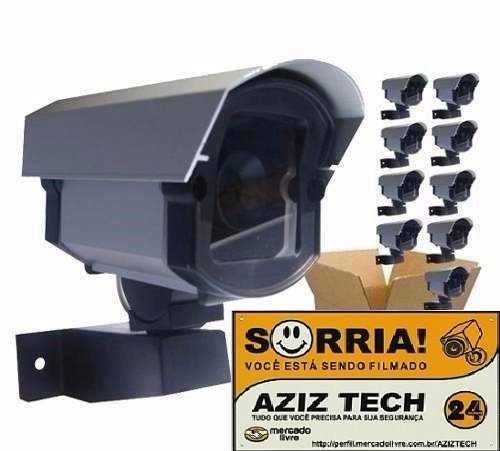 Kit 10 Câmeras Falsa com Led Bivolt + 10 Placas Sorria. | MadeiraMadeira