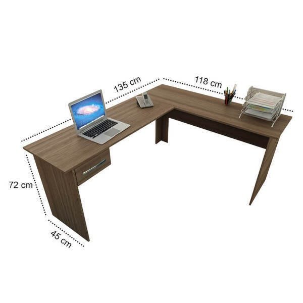 Escrivaninha em L para Escritório Carvalho Lilies Móveis | MadeiraMadeira