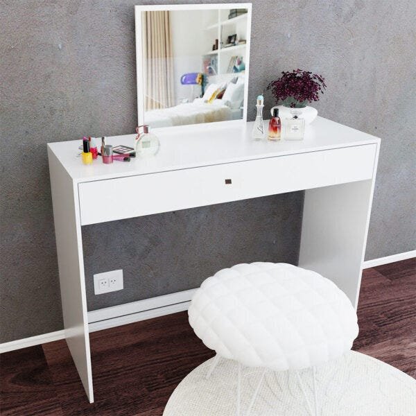 Penteadeira com Espelho Embutido e Gaveta Branca Lilies | MadeiraMadeira