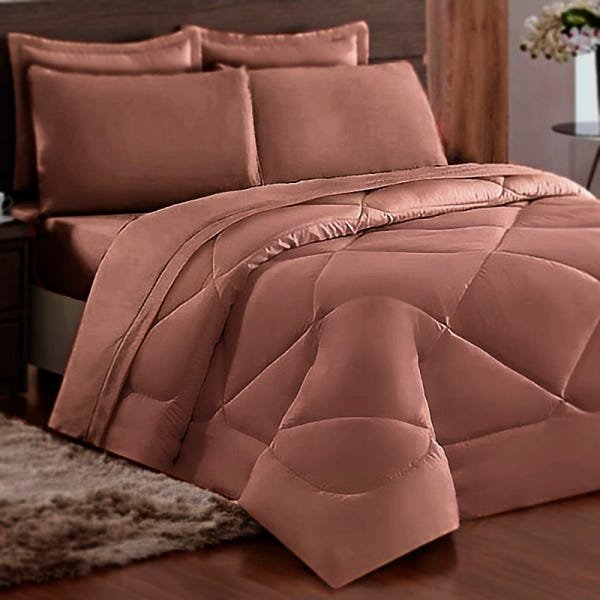 Edredom 6 peças Cama Casal Queen Dupla Face Cotex Cor:Rosê | MadeiraMadeira
