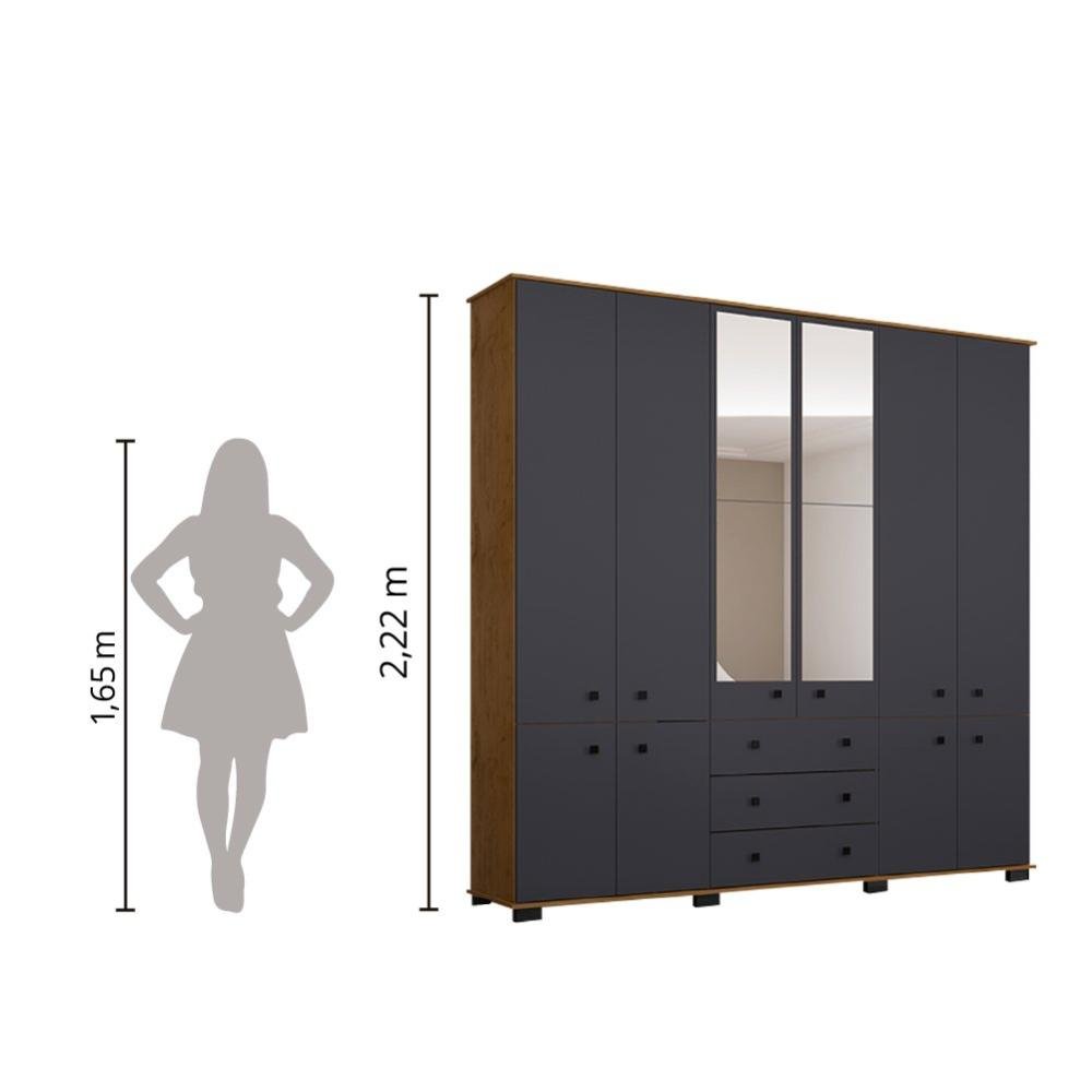 Guarda Roupas Casal Com Espelho 10 Portas 3 Gavetas Luna Araplac Freijó ...