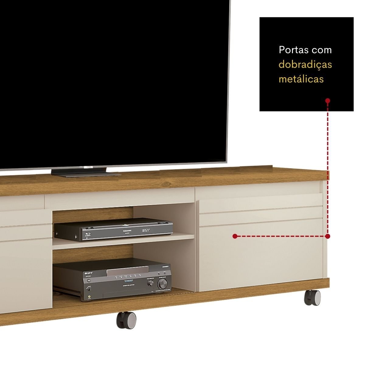 Rack para Sala Televisão até 65 Polegadas - Mod.2012:Off White/Cumaru ...