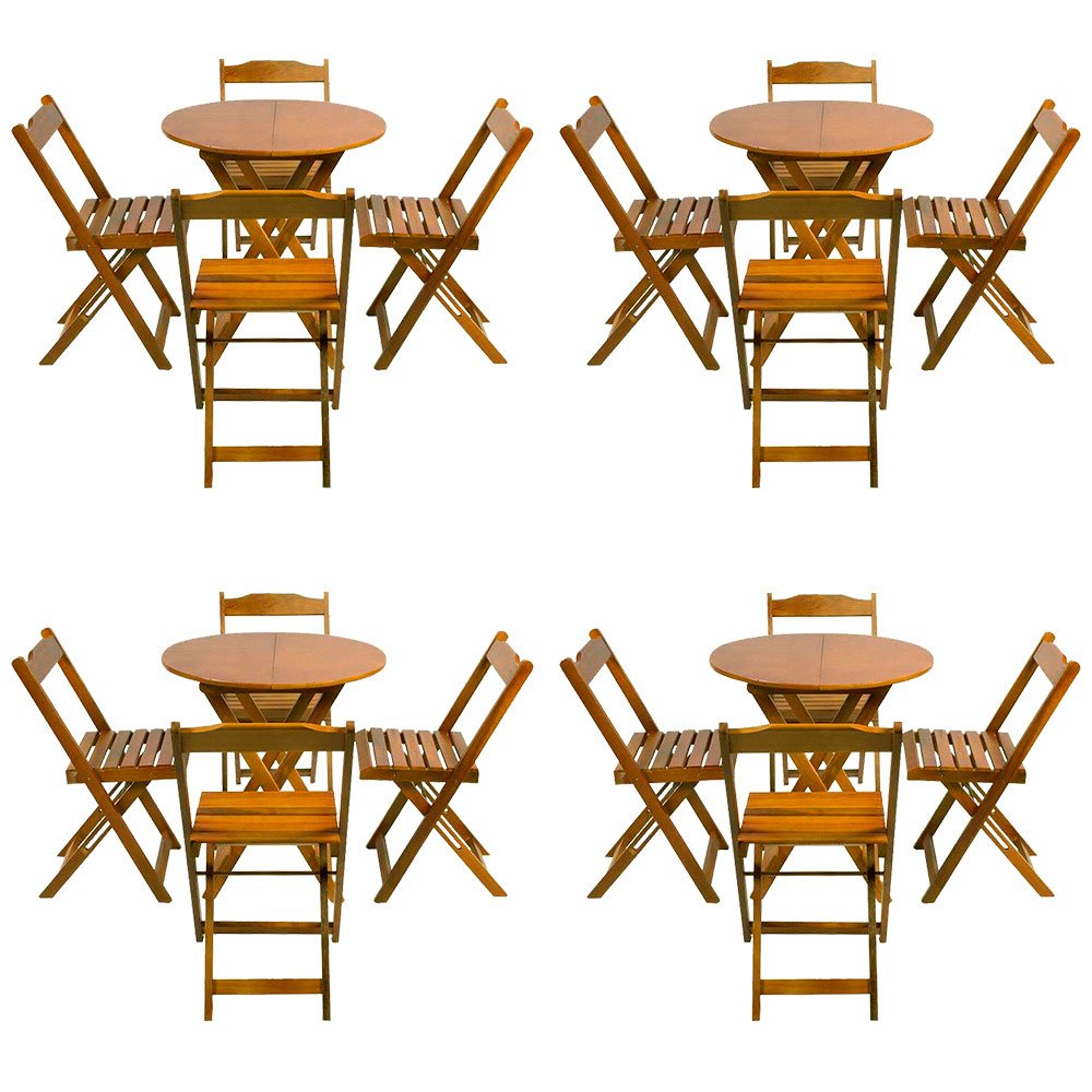 Kit 4 Jogos de Mesa Dobrável com 4 Cadeiras Tampo Redondo 70x70 Mel | MadeiraMadeira