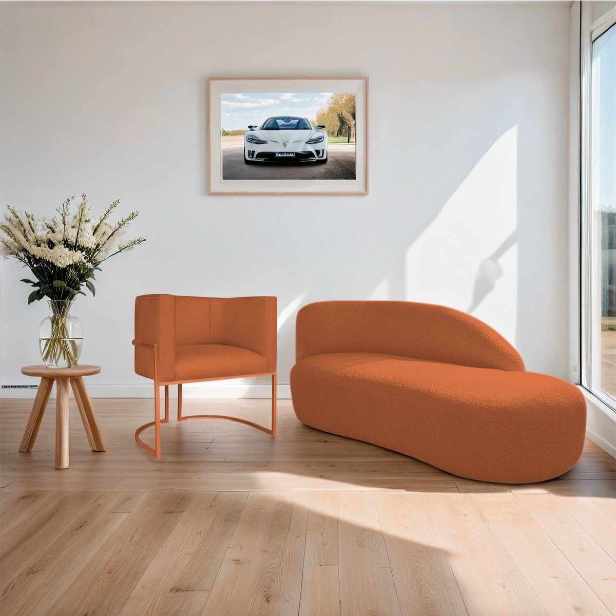 Kit Divã Luna 140cm Lado Direito e 01 Poltrona Base de Ferro Bronze ...