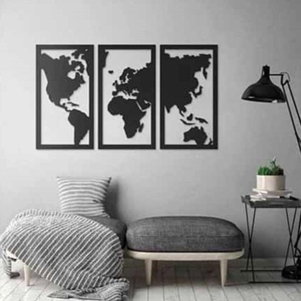 Quadro Decoração Vazado Mapa Mundi Mdf 6mm Preto 70x40 Cm | MadeiraMadeira