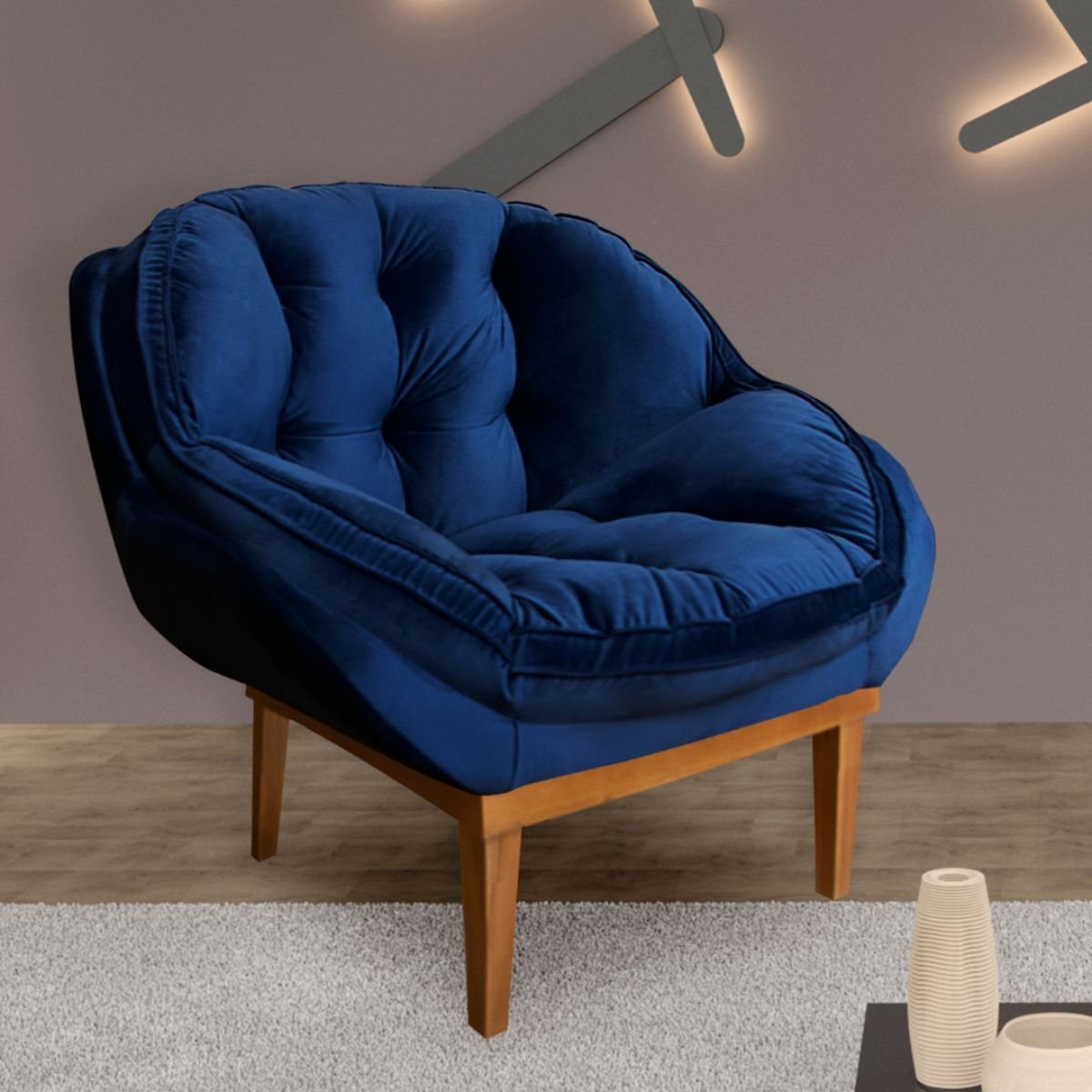 Poltrona Decorativa Sala De Estar Marcela Veludo Azul Marinho ...