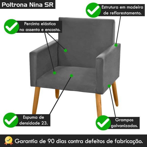 Poltrona para Penteadeira Camarim Nina Suede Cinza Grafite | MadeiraMadeira