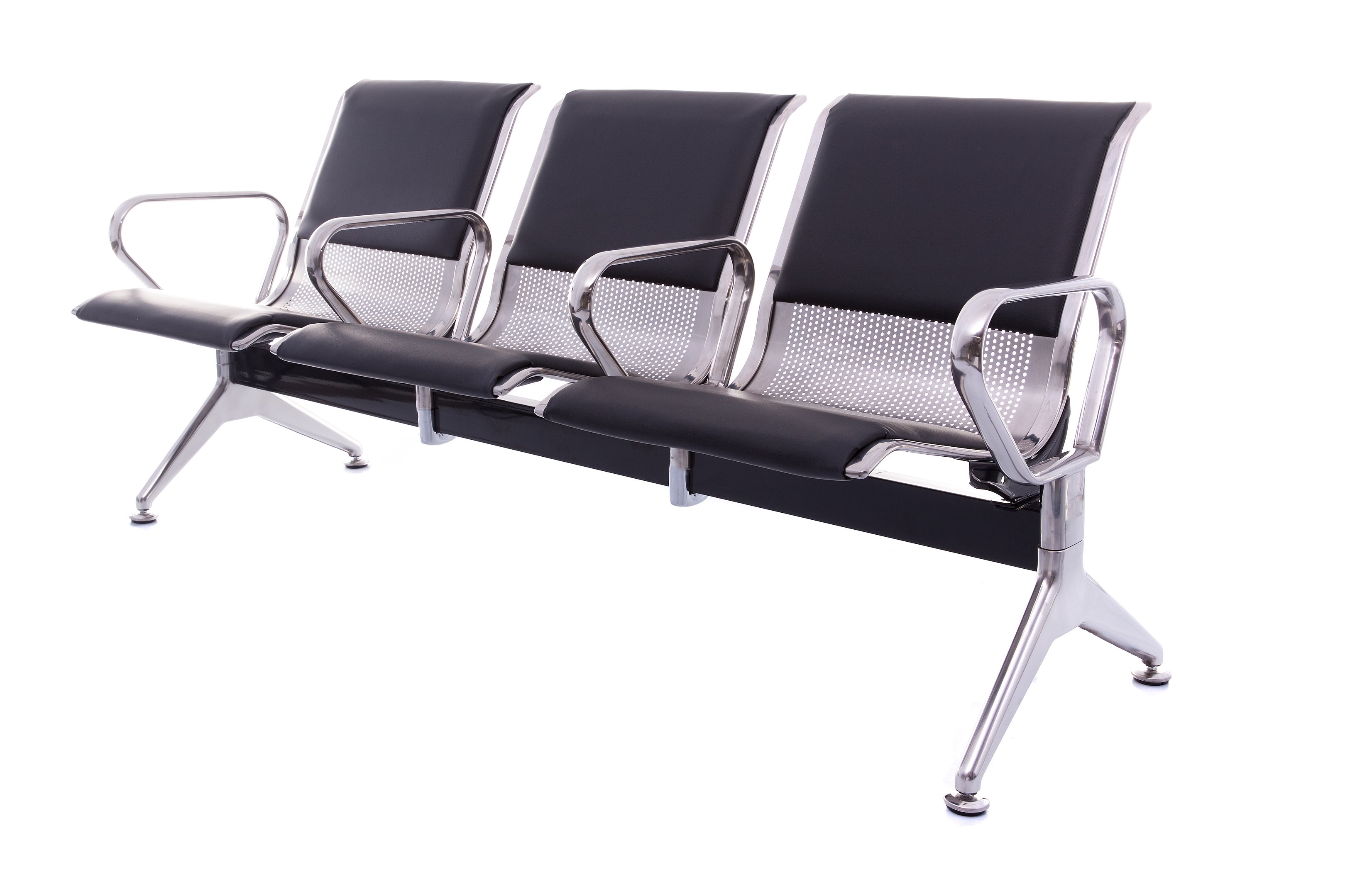 Cadeira Longarina Aço Inox com Estofado 3 Lugares com Braço ...
