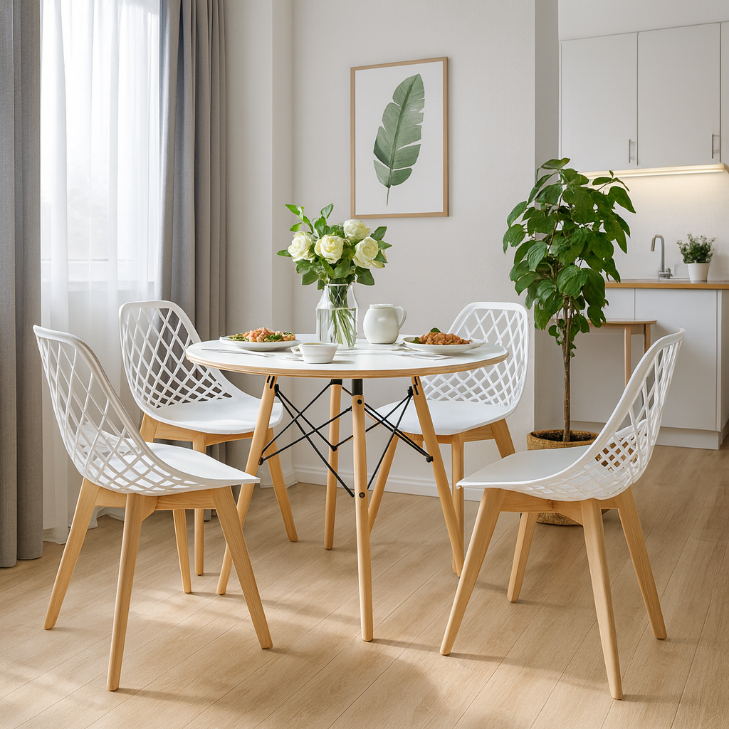 Conjunto Mesa Eames 90cm Branca + 4 Cadeiras Kaila Branca Wood La ...