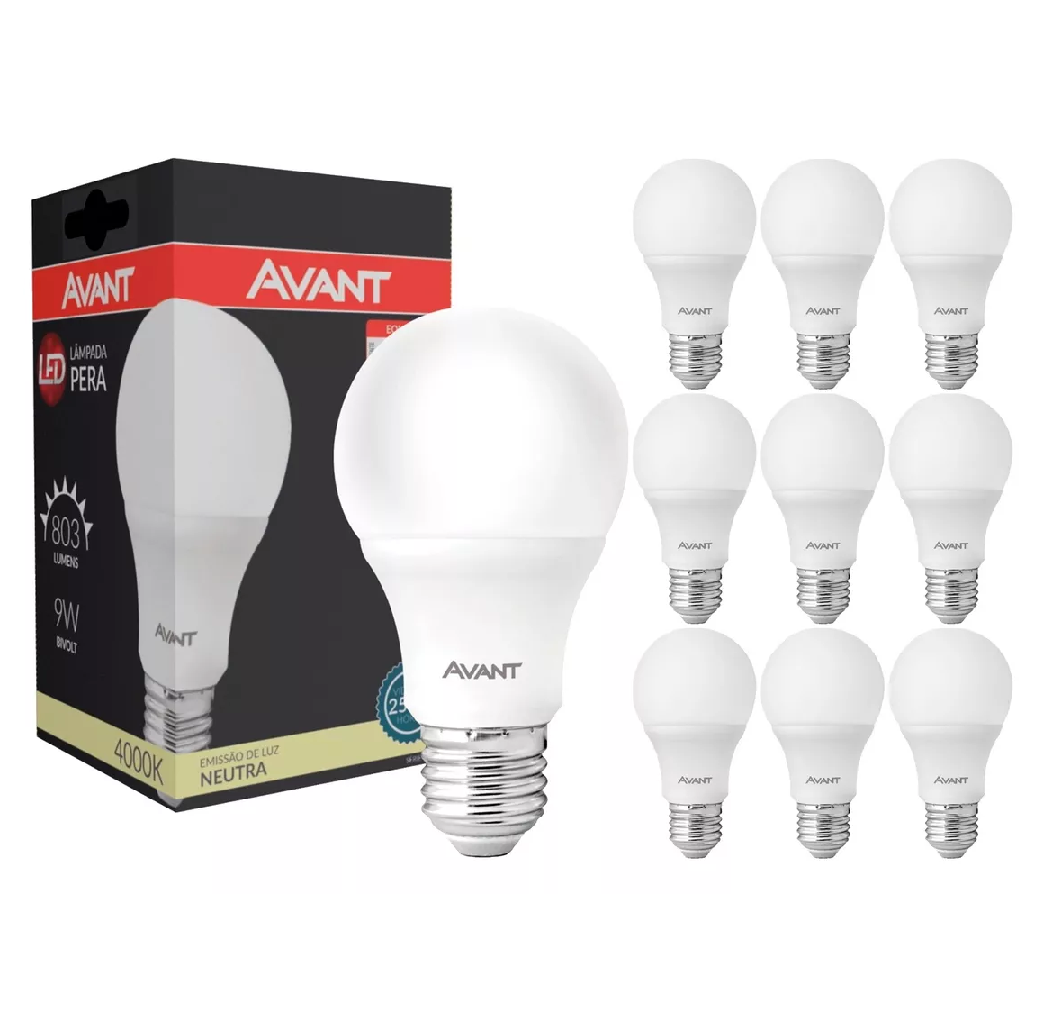 Kit 10 Lâmpada Led 9w Bulbo Branco Neutro 4000K E27 Bivolt Avant | MadeiraMadeira